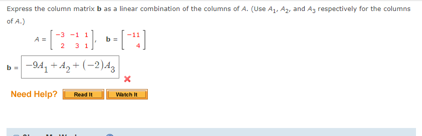Solved Express the column matrix b as a linear combination | Chegg.com