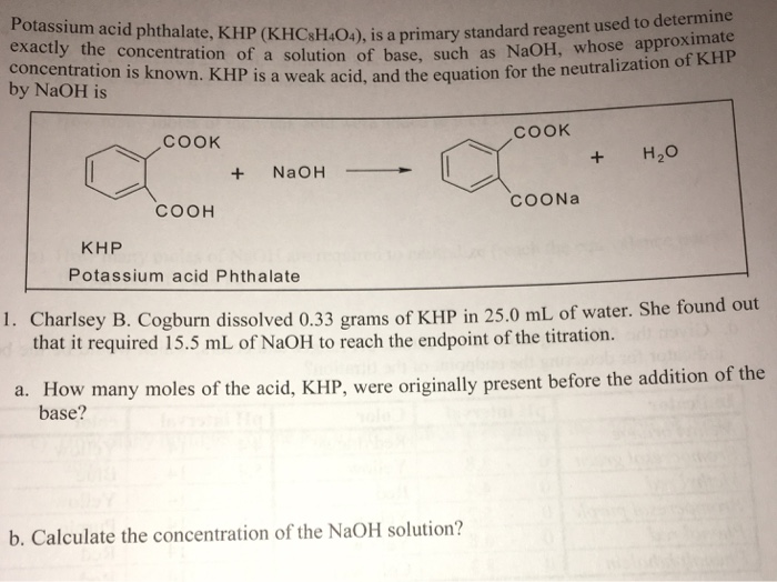 Solved Potassium acid phthalate, KHP (KHC_8H_4O_4), is a | Chegg.com