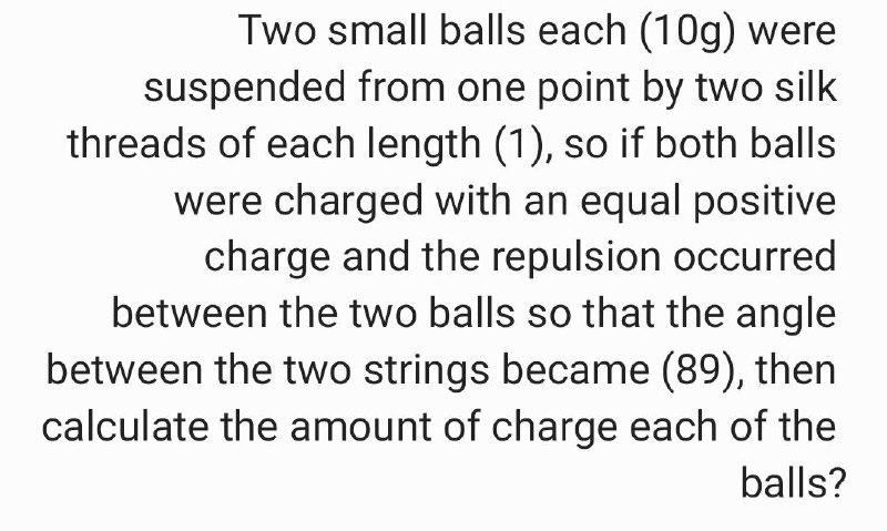 Solved Two small balls each (10g) were suspended from one | Chegg.com
