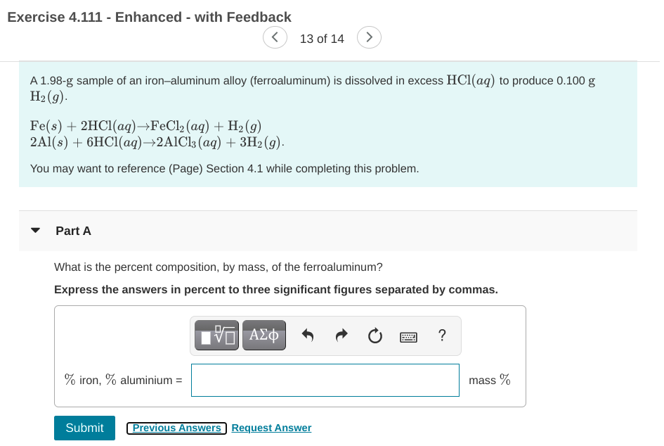 Solved Exercise 4.111 - Enhanced - with Feedback く 13 of 14 | Chegg.com