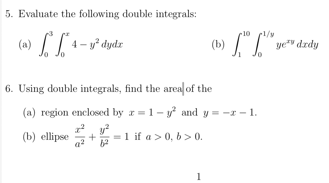 Solved 5. Evaluate the following double integrals: (a) | Chegg.com