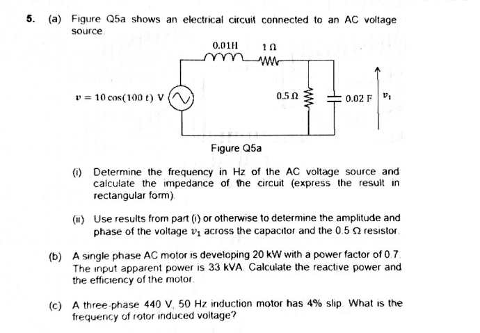 Solved 5. (a) Figure Q5a shows an electrical circuit | Chegg.com