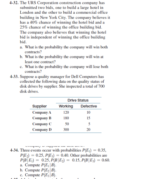 Solved 4-32. The URS Corporation construction company has | Chegg.com