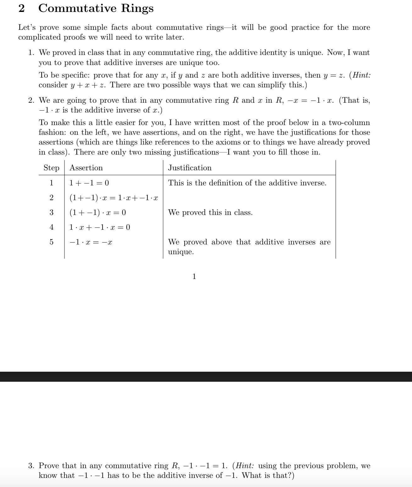 Solved 2 ﻿Commutative RingsLet's prove some simple facts | Chegg.com