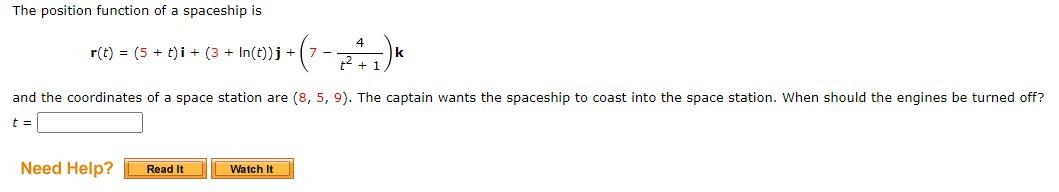 Solved The position function of a spaceship is | Chegg.com