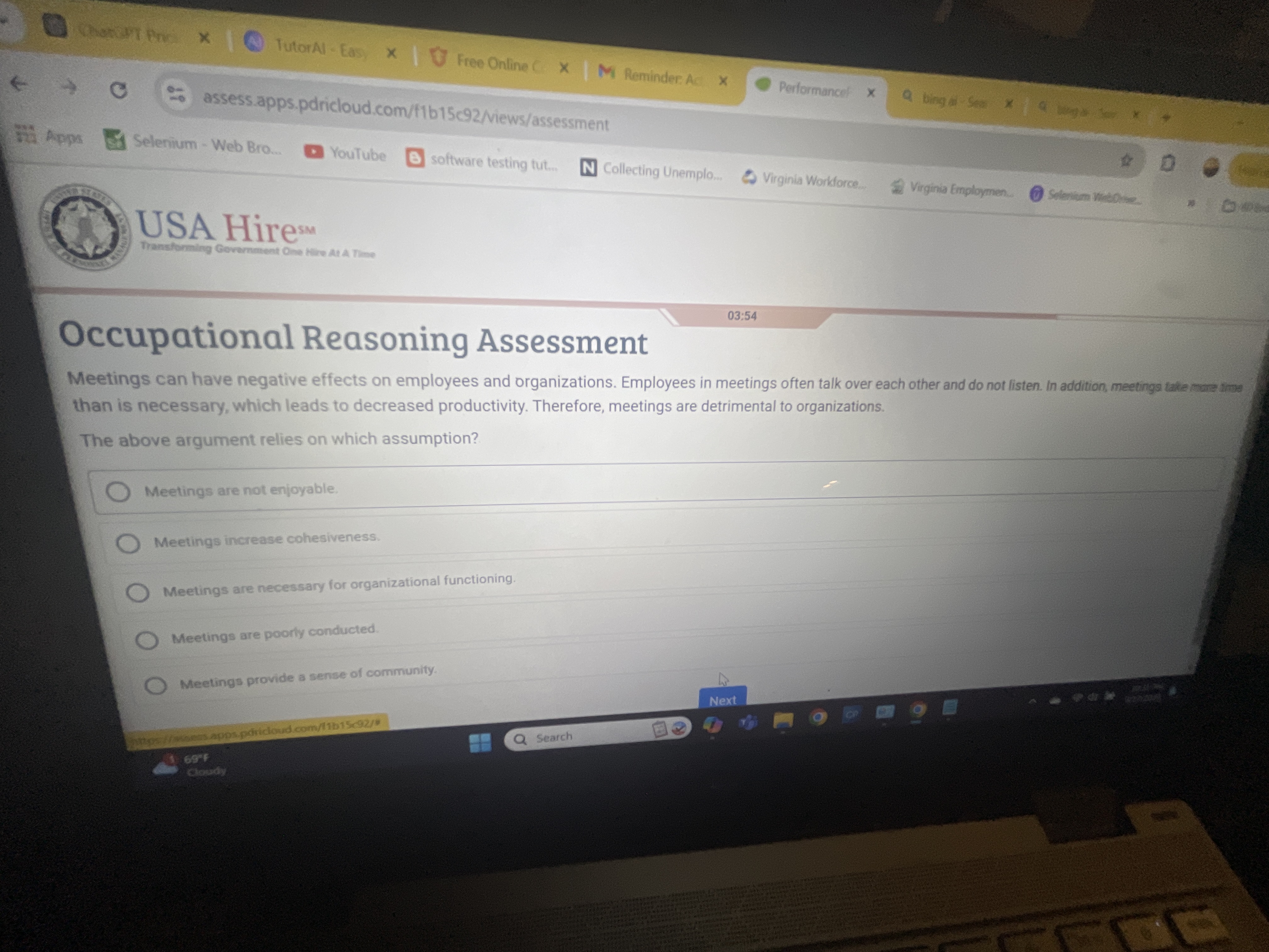 Solved Occupational Reasoning AssessmentMeetings can have | Chegg.com
