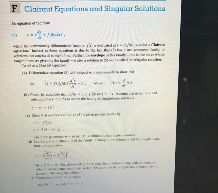 Solved F Clairaut Equations and Singular Solutions An | Chegg.com