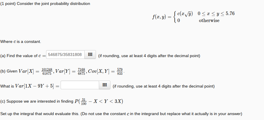 Solved (1 point) Consider the joint probability distribution | Chegg.com