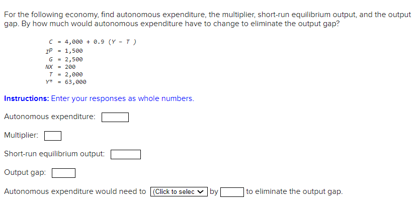 Solved For the following economy, find autonomous | Chegg.com