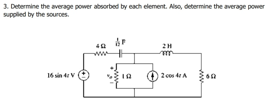Solved 3. Determine the average power absorbed by each | Chegg.com