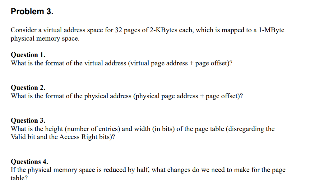 Solved Problem 3.Consider a virtual address space for 32 | Chegg.com