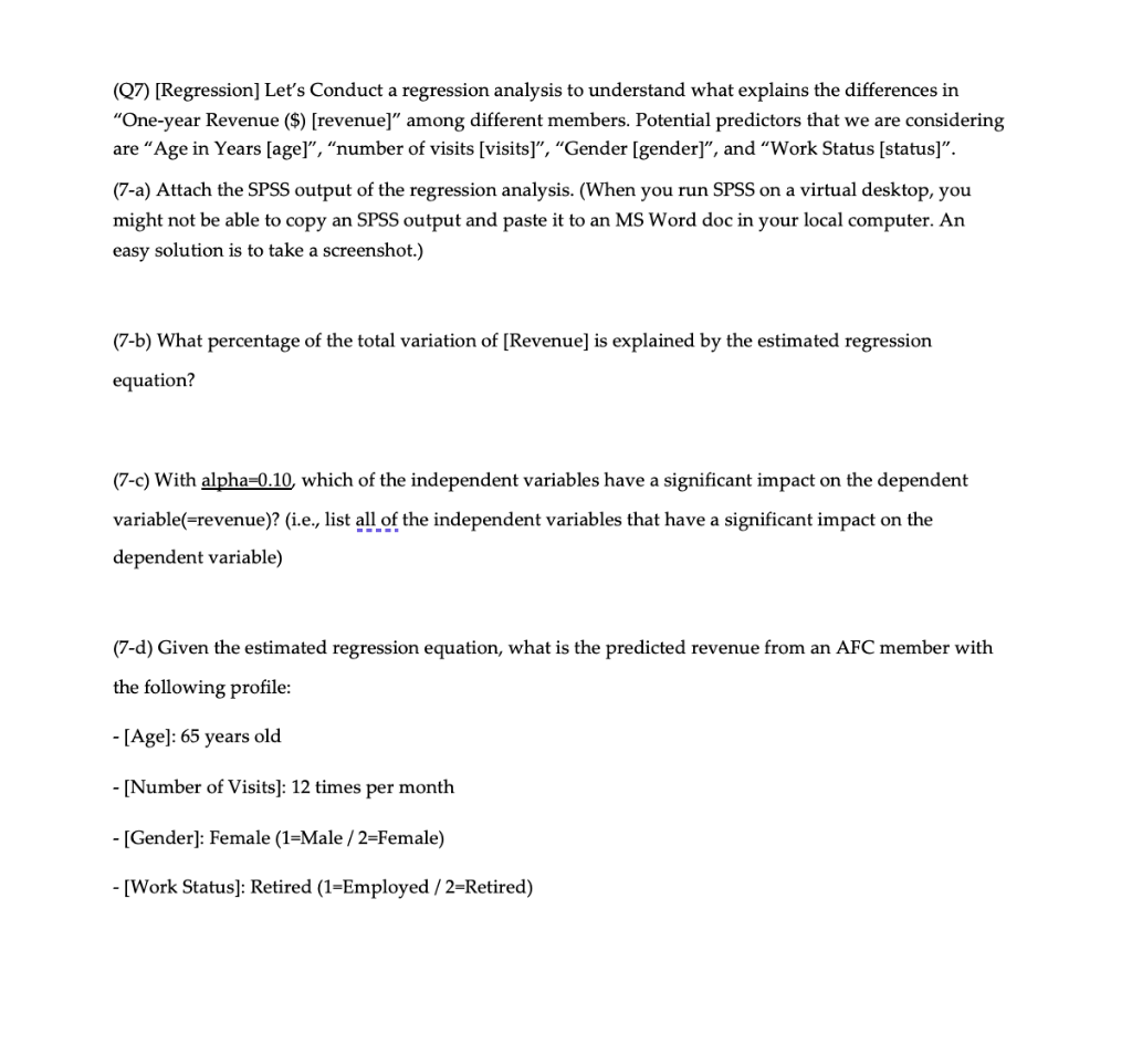 (Q7) [Regression] Let's Conduct a regression analysis | Chegg.com