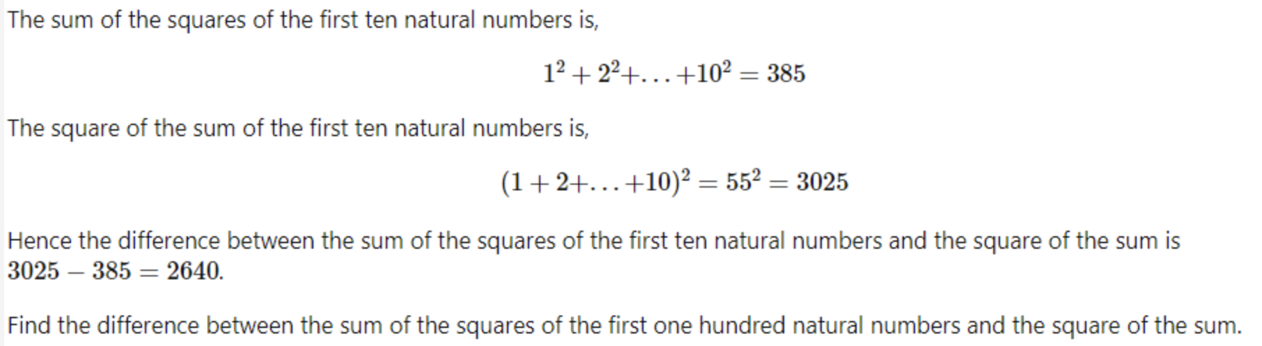 Solved The sum of the squares of the first ten natural | Chegg.com