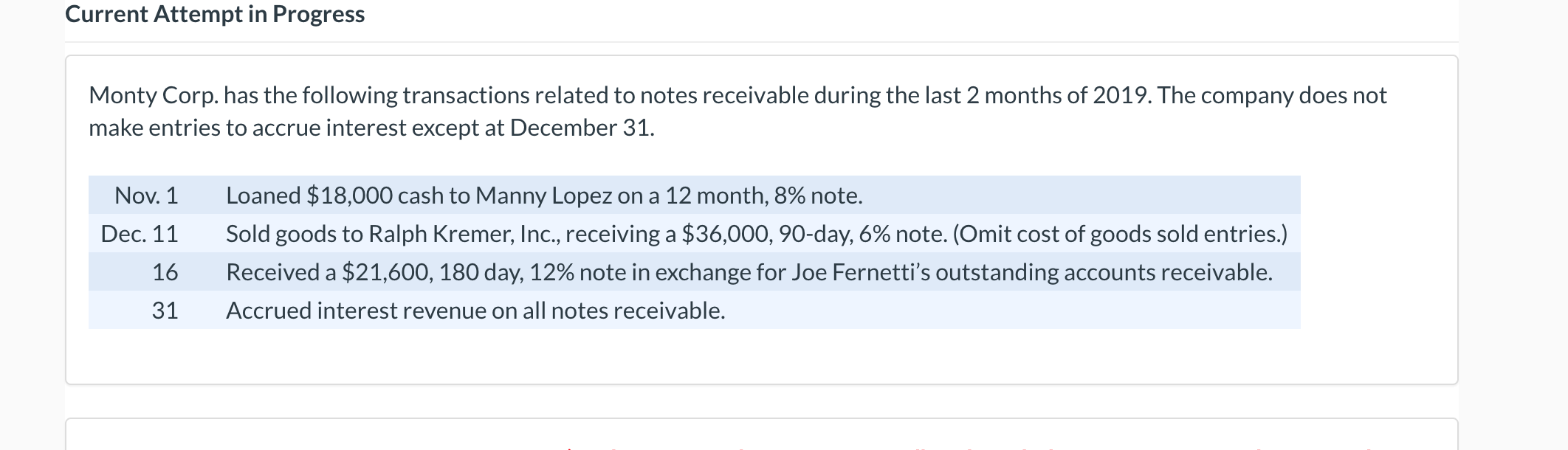 Solved Current Attempt in Progress Monty Corp. has the | Chegg.com