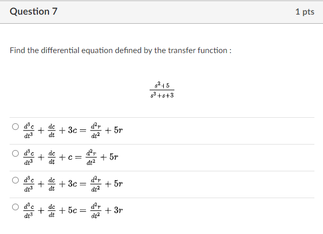 Solved Question 7 1 pts Find the differential equation | Chegg.com