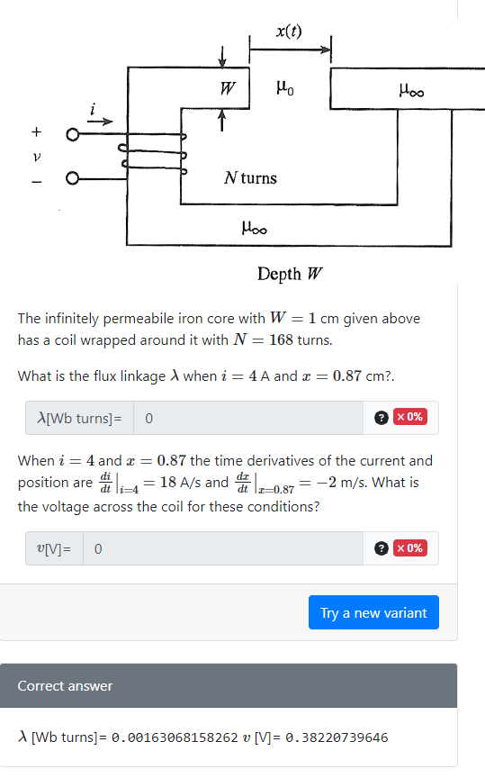 Solved The infinitely permeabile iron core with W=1 cm given | Chegg.com