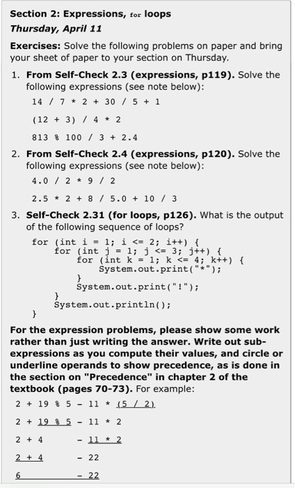 Solved Section 2: Expressions, for loops Thursday, April 11 | Chegg.com