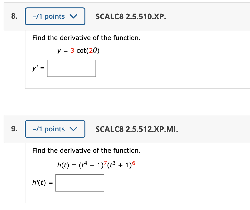 Solved -/1 points V | SCALC8 2.5.510.XP. Find the derivative | Chegg.com Solved -/1 points V | SCALC8 2.5.510.XP. Find the derivative | Chegg.com
