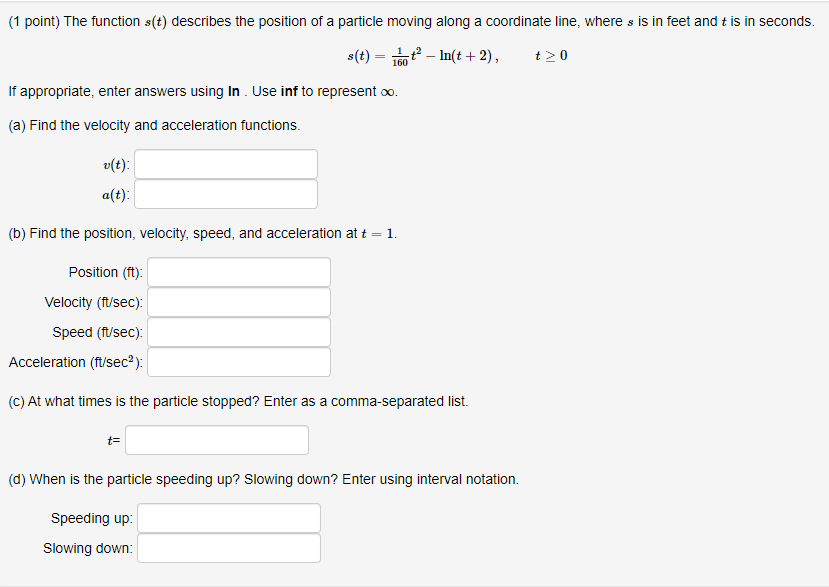 Solved (1 point) The function st) describes the position of | Chegg.com