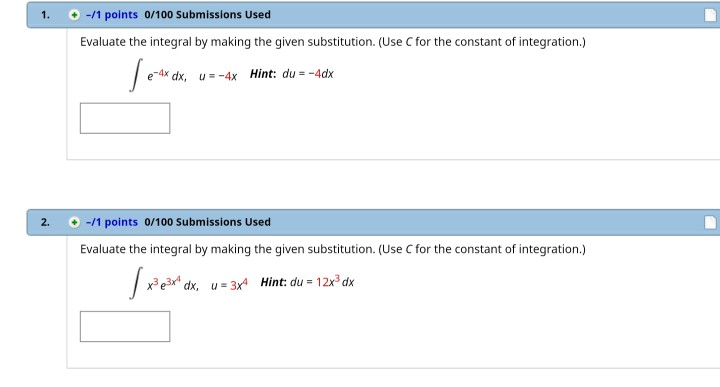 Solved -/1 points 0/100 Submissions Used Evaluate the | Chegg.com