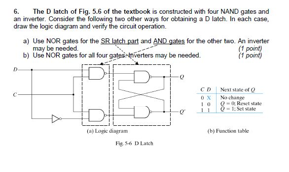 Solved 6. The D latch of Fig. 5.6 of the textbook is | Chegg.com