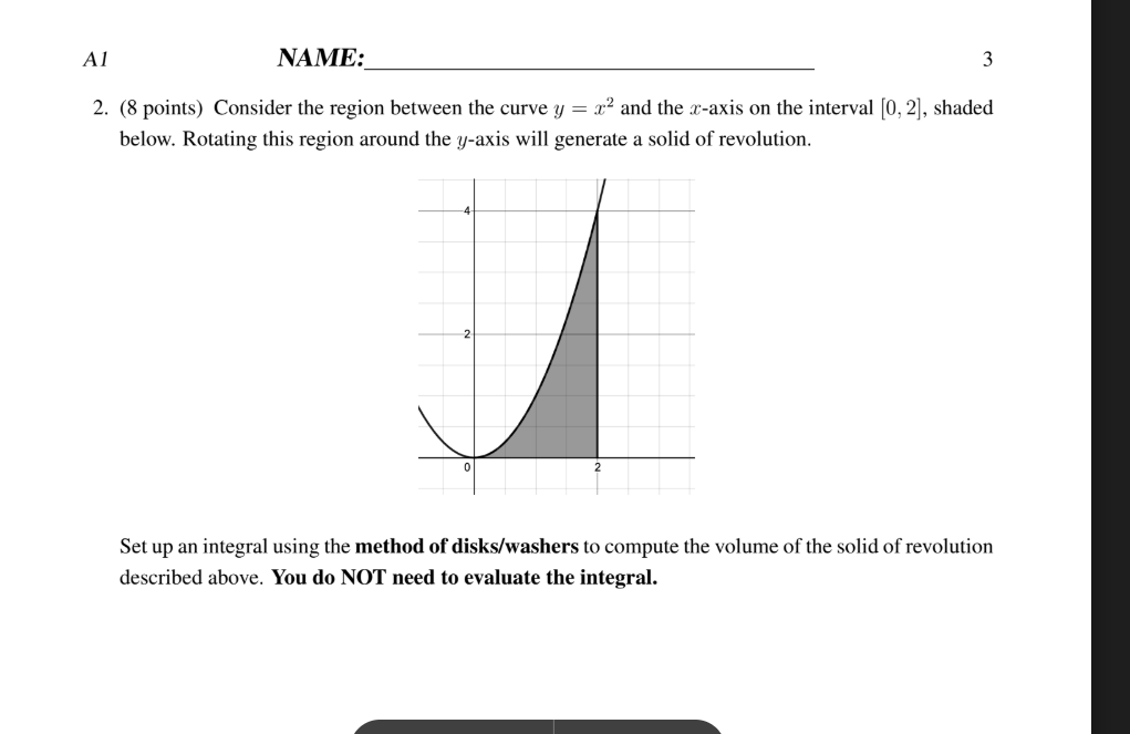 Solved 2. (8 ﻿points) ﻿Consider the region between the curve | Chegg.com