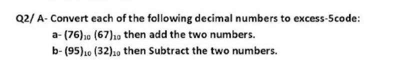 Solved Q2/ A- Convert each of the following decimal numbers | Chegg.com
