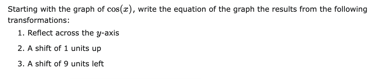 Solved Starting with the graph of cos(x), ﻿write the | Chegg.com