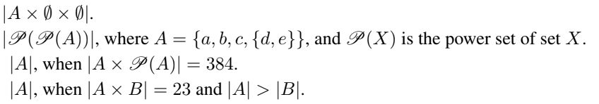 Solved Find the following set cardinalities, and enter -1 | Chegg.com
