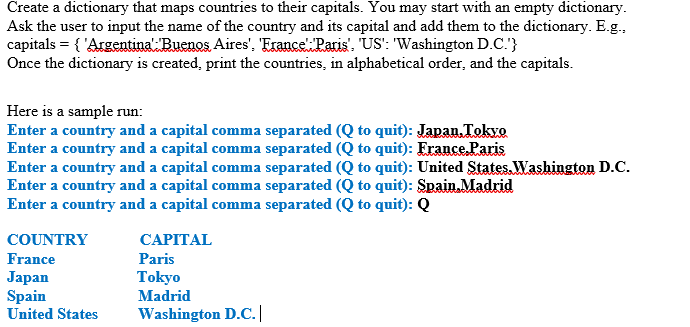 Solved Create a dictionary that maps countries to their | Chegg.com