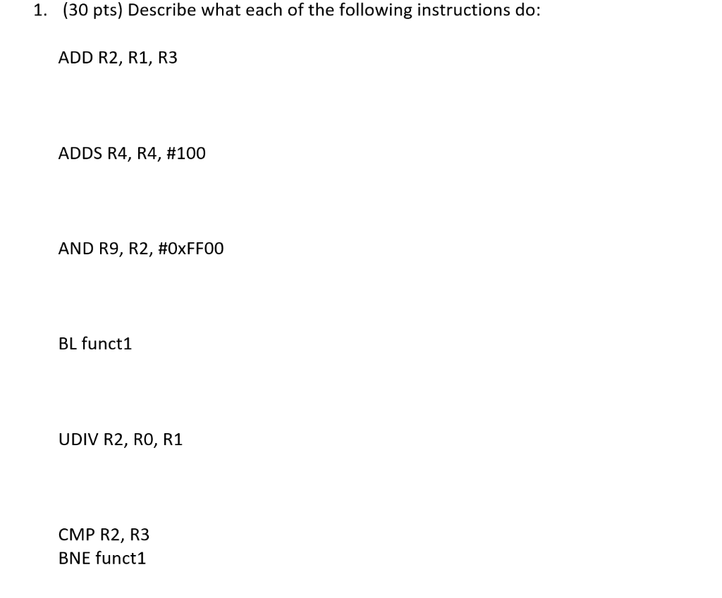 Solved 1. (30 pts) Describe what each of the following | Chegg.com