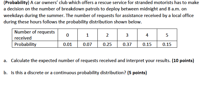 Solved (Probability) A car owners' club which offers a | Chegg.com
