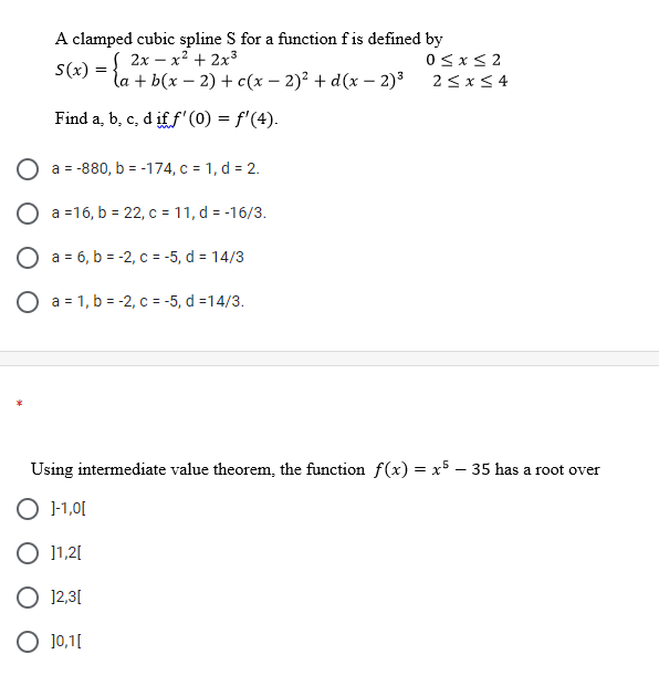 Solved = A clamped cubic spline S for a function f is | Chegg.com