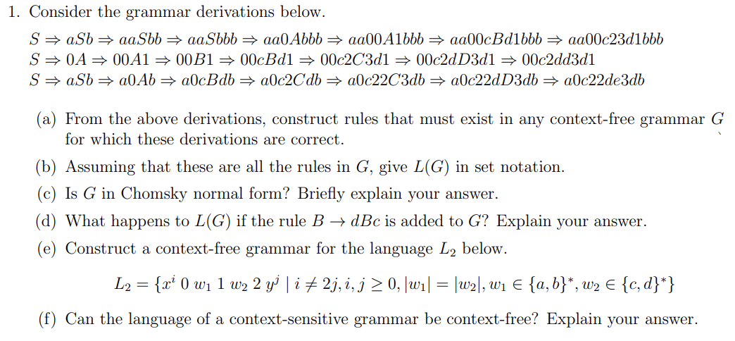 Solved 1. Consider the grammar derivations below. | Chegg.com