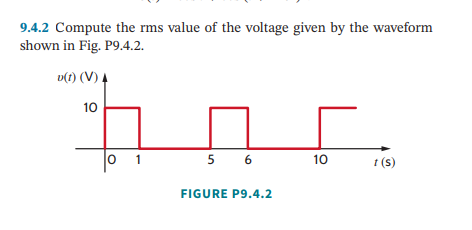 Solved 9.4.2 Compute the rms value of the voltage given by | Chegg.com