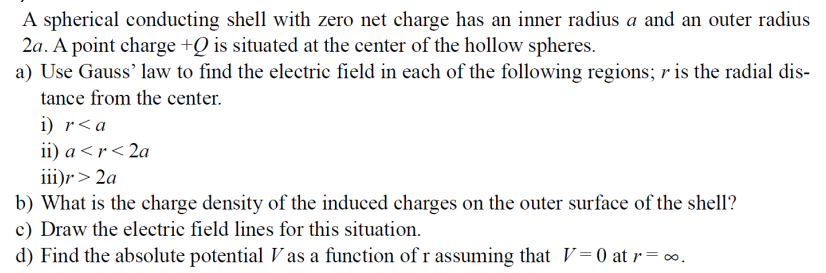 Solved A spherical conducting shell with zero net charge has | Chegg.com