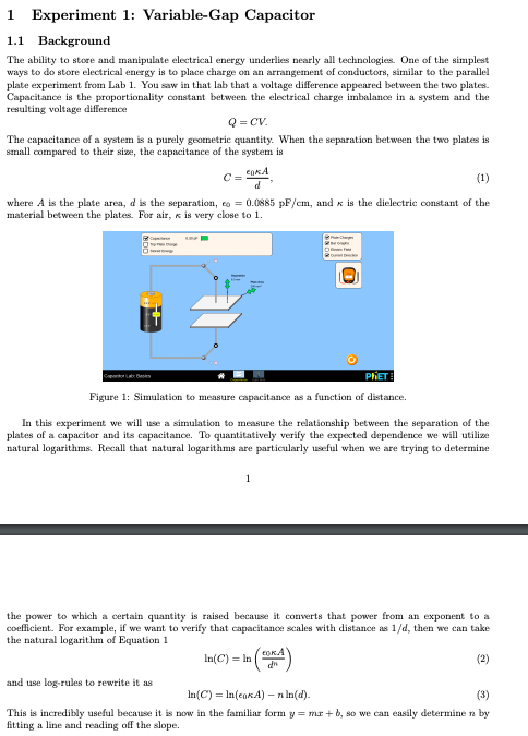 Solved 1 Experiment 1: Variable-Gap Capacitor 1.1 Background | Chegg.com