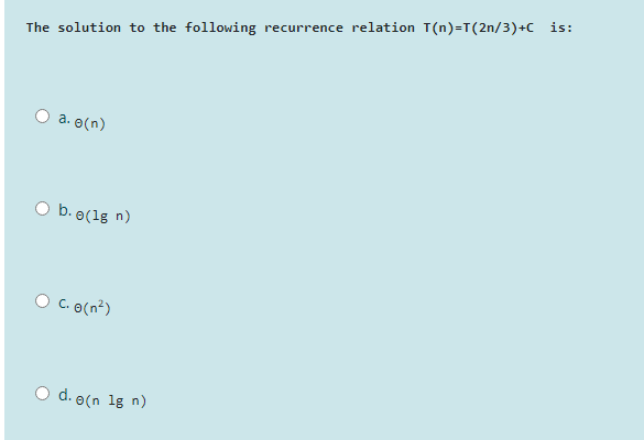 Solved The solution to the following recurrence relation | Chegg.com