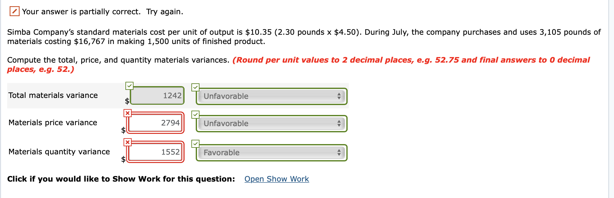 Solved Your answer is partially correct. Try again Simba | Chegg.com