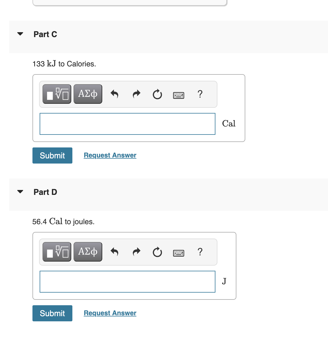 Solved 582 cal to joules. J You have already submitted this | Chegg.com