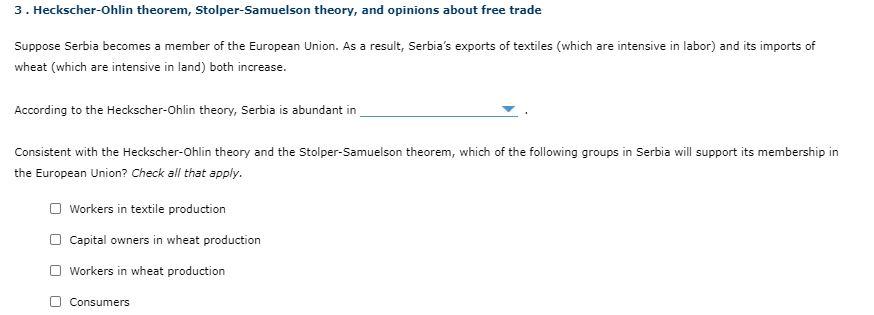 Solved 3. Heckscher-Ohlin theorem, Stolper-Samuelson theory, | Chegg.com