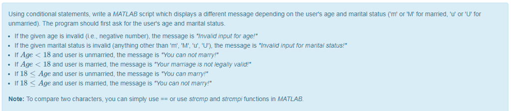 Solved Using conditional statements, write a MATLAB script | Chegg.com