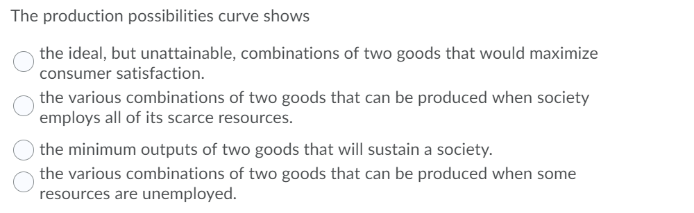 Solved The production possibilities curve shows the ideal, | Chegg.com