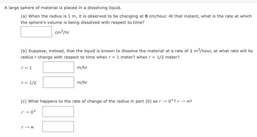Solved A large sphere of material is placed in a dissolving | Chegg.com