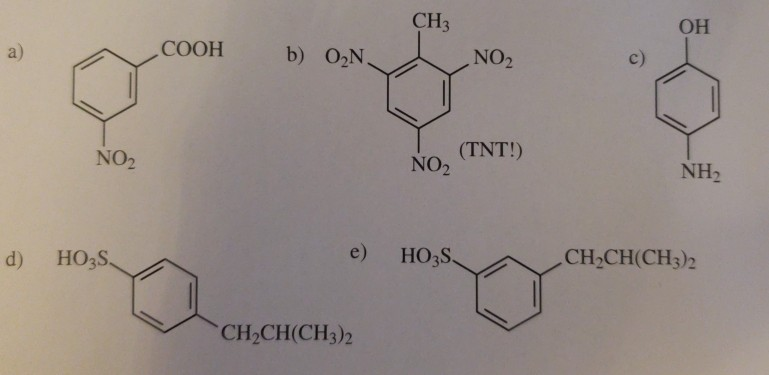 Solved CH3 он a) COOH b) O2N NO2 c) NO2 No, (TNT) NO2 NH2 d) | Chegg.com