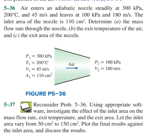 Solved 5-36 Air enters an adiabatic nozzle steadily at | Chegg.com