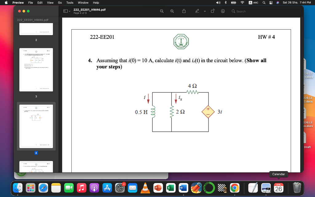 4. Assuming that i(0)=10 A, calculate i(t) and ix(t) | Chegg.com
