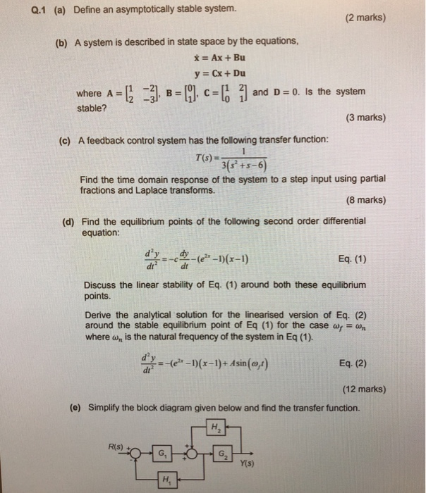 Solved Define an asymptotically stable system. Q.1 (a) (2 | Chegg.com