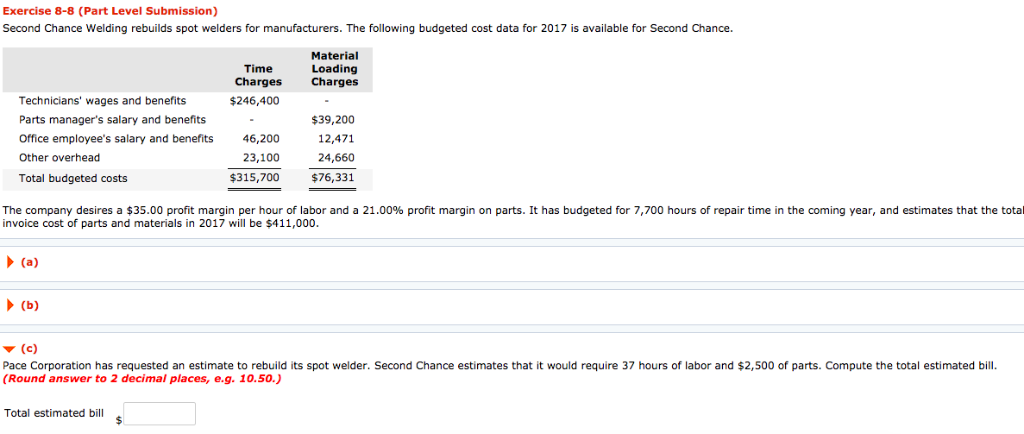Solved Exercise 8-8 (Part Level Submission) Second Chance | Chegg.com
