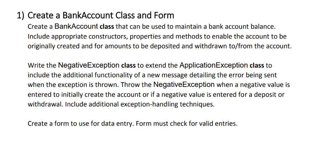 1) Create a BankAccount Class and Form Create a | Chegg.com